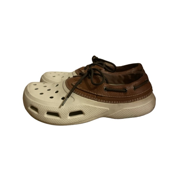 CROCS | Shoes | Crocs Islander Pit Crew Mens Brown Leather Upper Boat ...